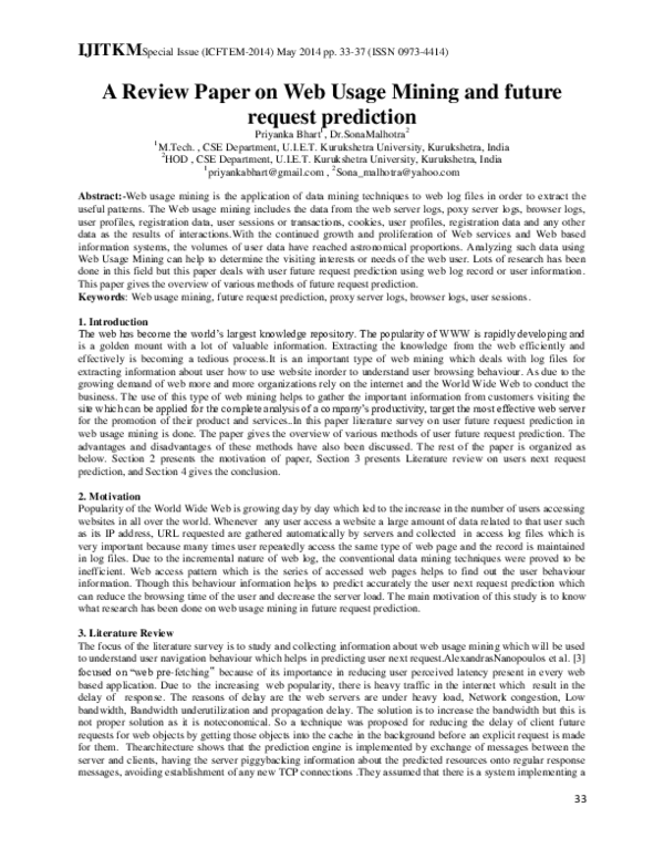 Pdf A Review Paper On Web Usage Mining And Future Request Prediction