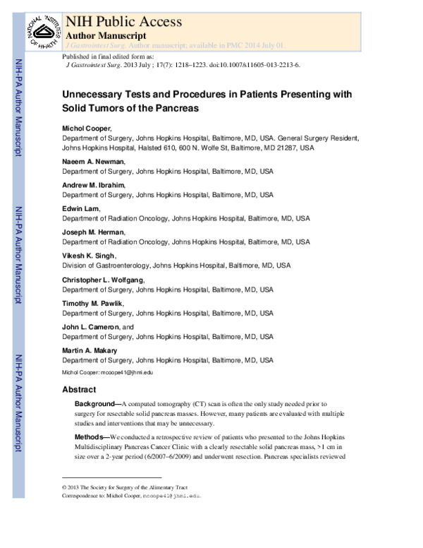 (PDF) Unnecessary Tests and Procedures in Patients Presenting with ...