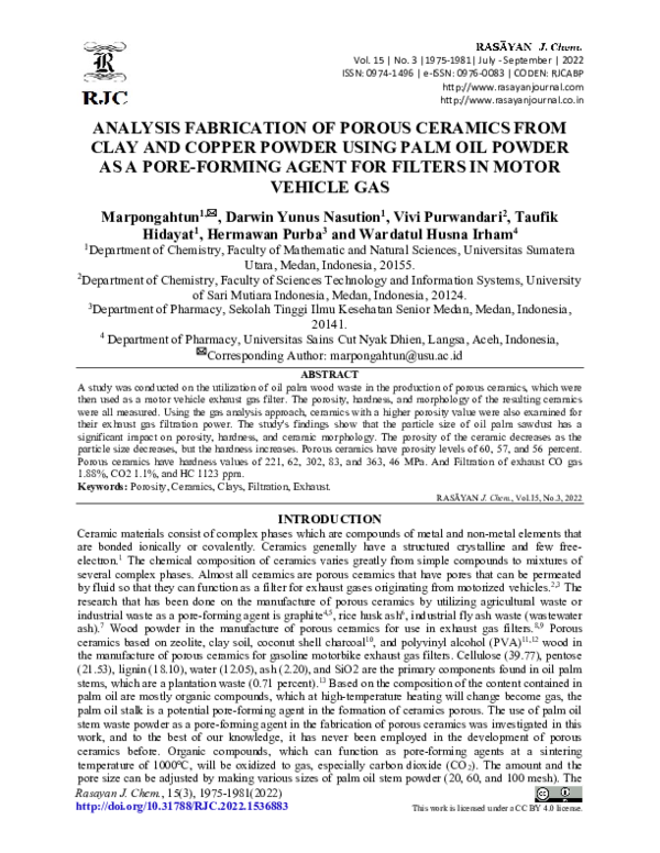(PDF) Analysis Fabrication of Porous Ceramics from Clay and Copper ...