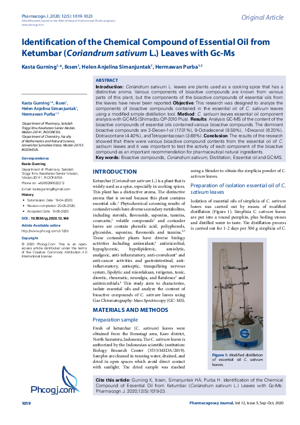 (PDF) Identification of the Chemical Compound of Essential Oil from ...
