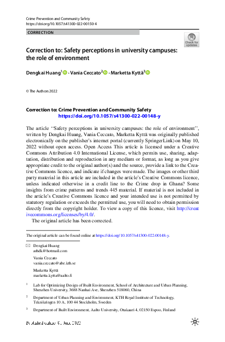 (PDF) Correction to: Safety perceptions in university campuses: the ...