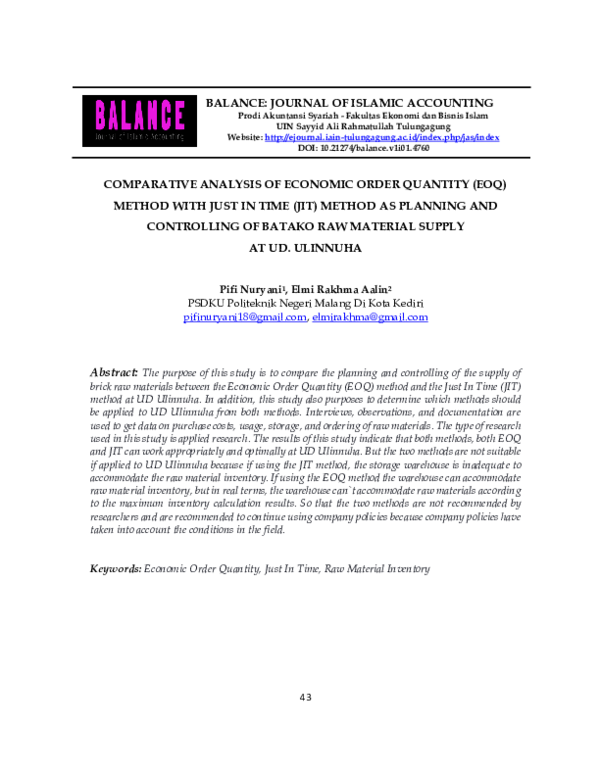 (PDF) Comparative Analysis of Economic Order Quantity (Eoq) Method with ...