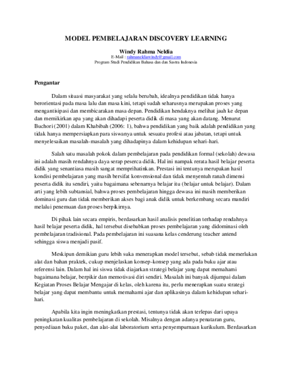 (PDF) Model Pembelajaran Discovery Learning