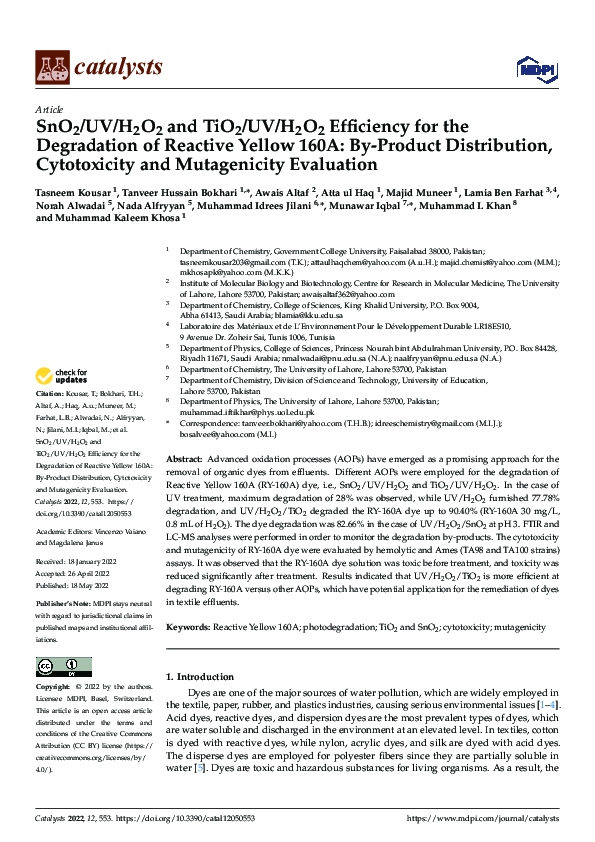 (PDF) SnO2/UV/H2O2 and TiO2/UV/H2O2 Efficiency for the Degradation of ...