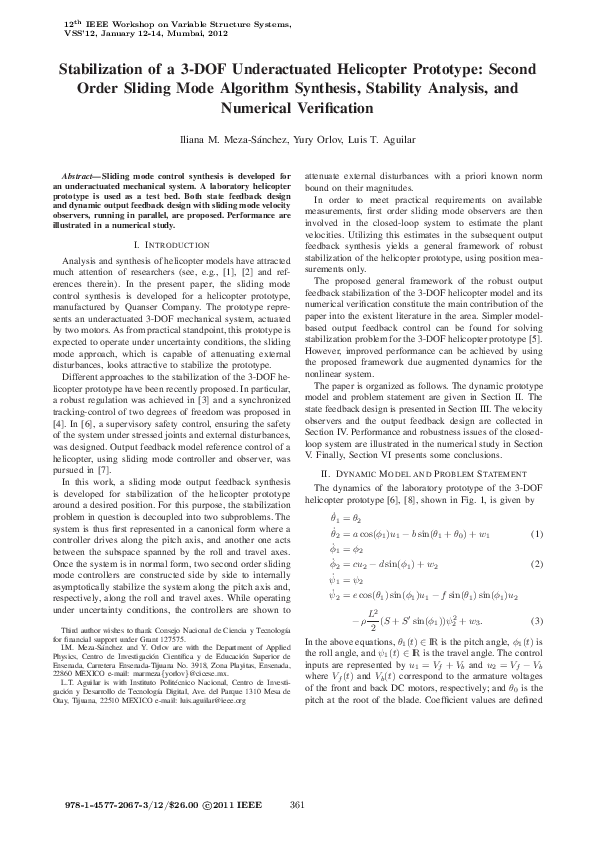 (PDF) Stabilization of a 3-DOF underactuated helicopter prototype: Second order sliding mode ...