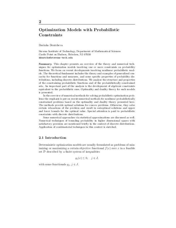 (PDF) Optimization Models with Probabilistic Constraints