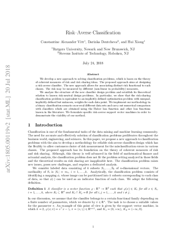 (PDF) Risk-averse classification | Darinka Dentcheva - Academia.edu