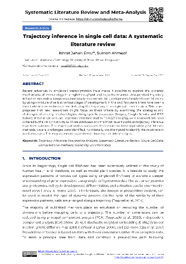 (PDF) Trajectory inference in single cell data: A systematic literature review | Ishrat Jahan ...