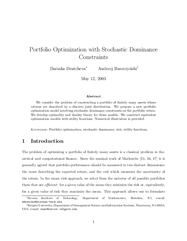 (PDF) Portfolio optimization with stochastic dominance constraints