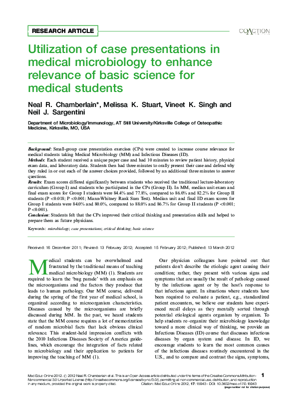 (PDF) Utilization of case presentations in medical microbiology to ...