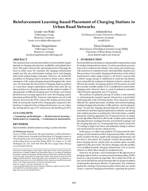 (PDF) Reinforcement Learning-based Placement of Charging Stations in Urban Road Networks