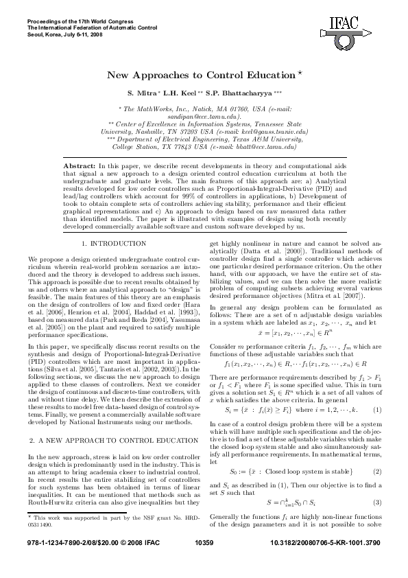 (PDF) New Approaches to Control Education | Lee Keel - Academia.edu