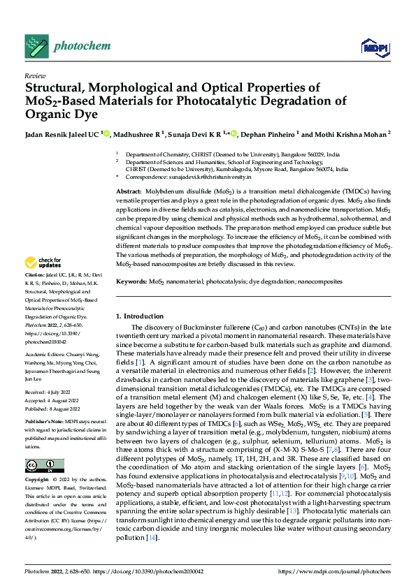 (PDF) Structural, Morphological and Optical Properties of MoS2-Based Materials for ...