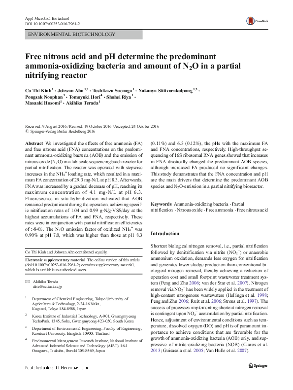 (PDF) Free nitrous acid and pH determine the predominant ammonia ...