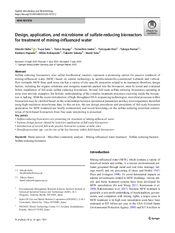 (PDF) Design, application, and microbiome of sulfate-reducing bioreactors for treatment of ...