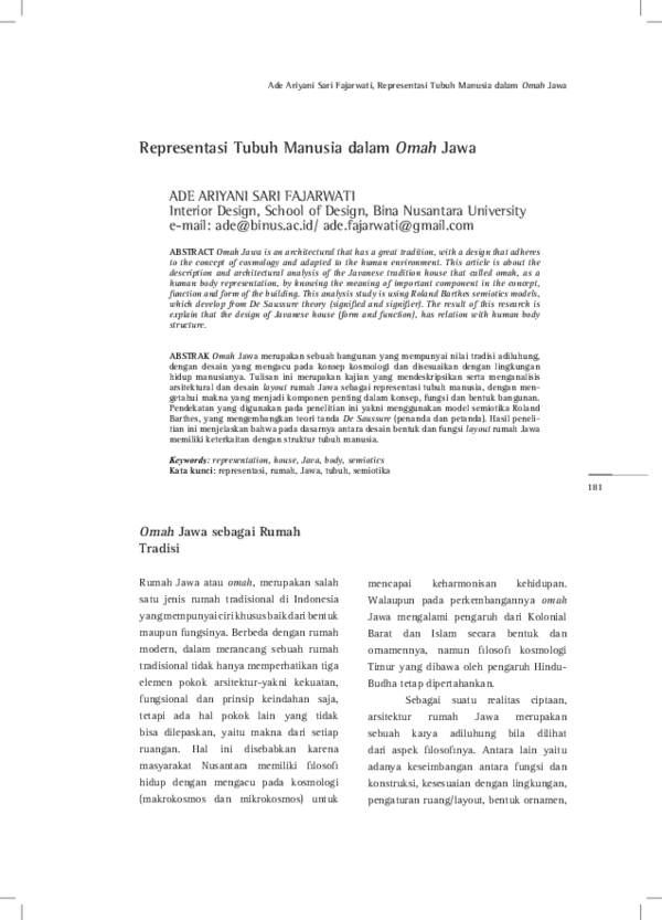 (PDF) Representasi Tubuh Manusia dalam Omah Jawa