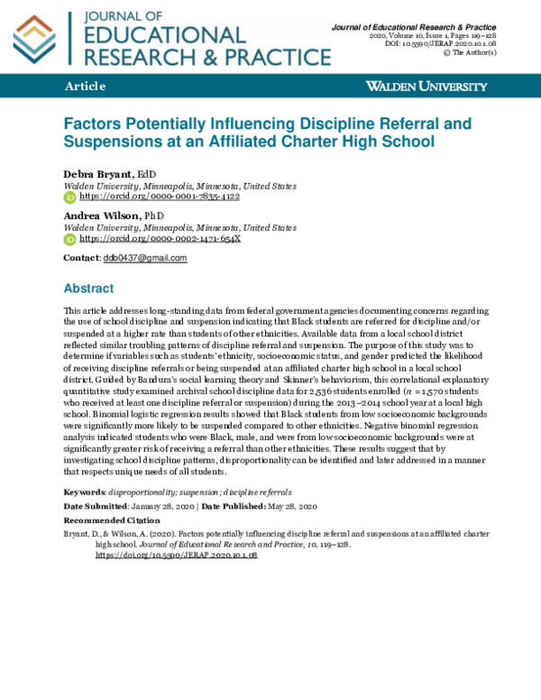 (PDF) Factors Potentially Influencing Discipline Referral and ...