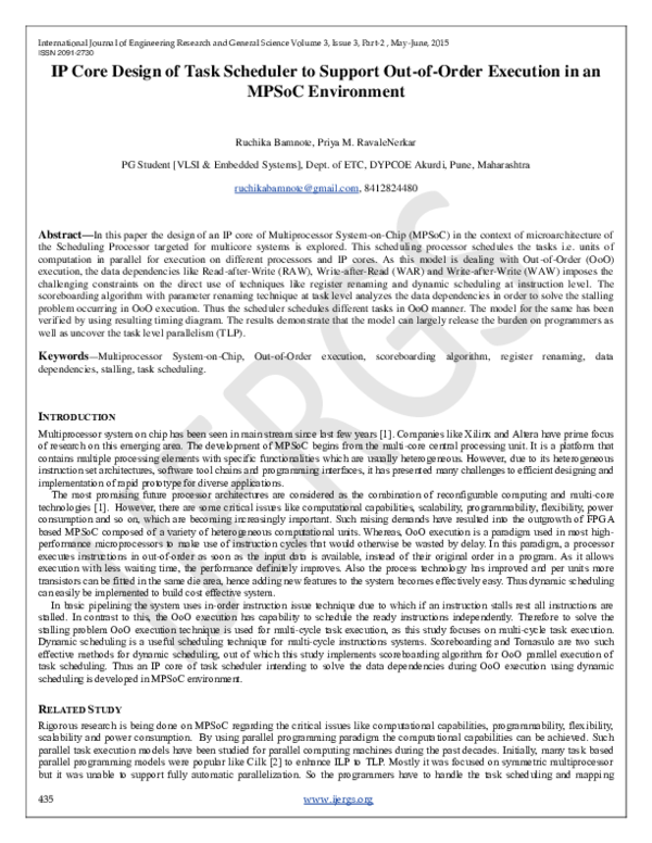 Pdf Ip Core Design Of Task Scheduler To Support Out Of Order Execution In An Mpsoc Environment