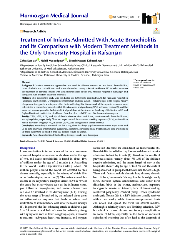 (PDF) Treatment of Infants Admitted With Acute Bronchiolitis and its ...