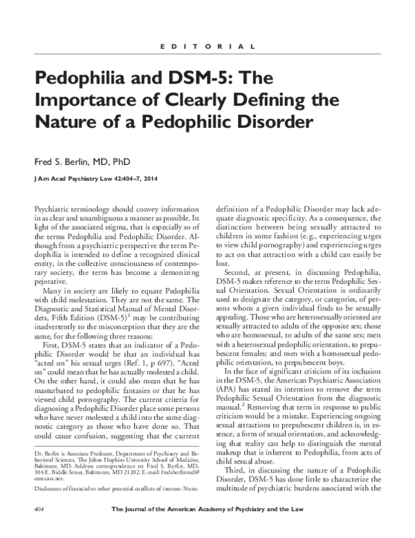 (PDF) Pedophilia and DSM-5: the importance of clearly defining the ...