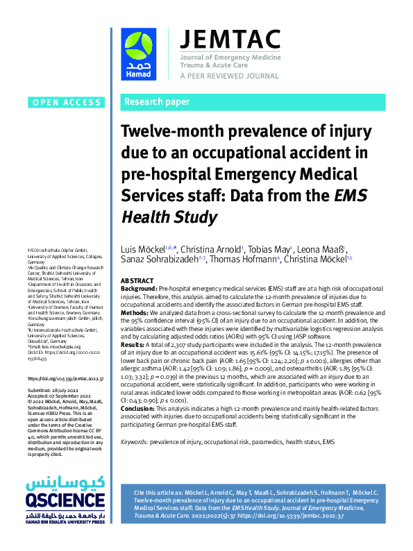 (PDF) Twelve-month prevalence of injury due to an occupational accident ...