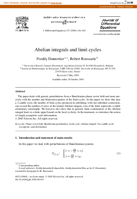 (PDF) Abelian integrals and limit cycles