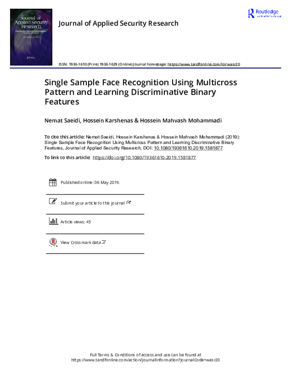 (PDF) Single Sample Face Recognition Using Multicross Pattern and Learning Discriminative Binary ...