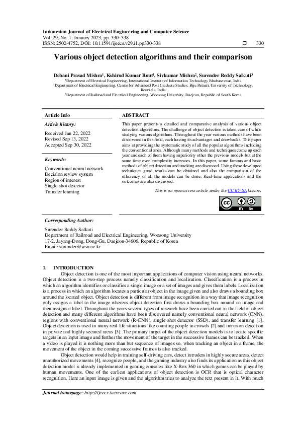 (PDF) Various object detection algorithms and their comparison