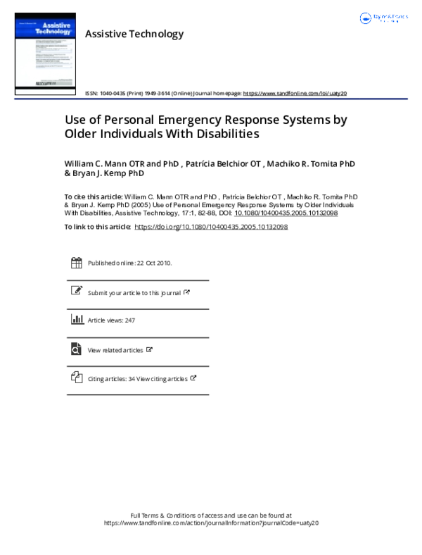 (PDF) Use of Personal Emergency Response Systems by Older Individuals ...