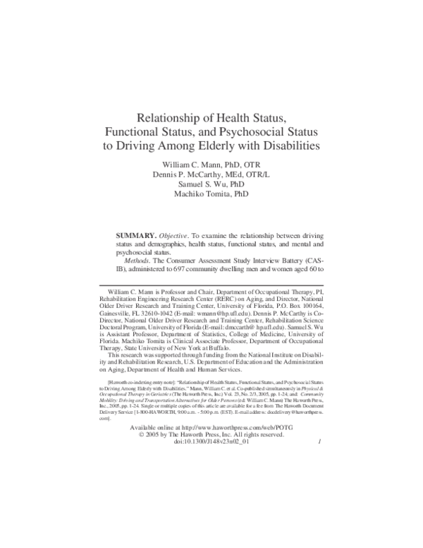 (PDF) Relationship of Health Status, Functional Status, and ...