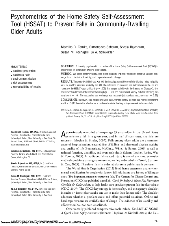 (PDF) Psychometrics of the Home Safety Self-Assessment Tool (HSSAT) to ...
