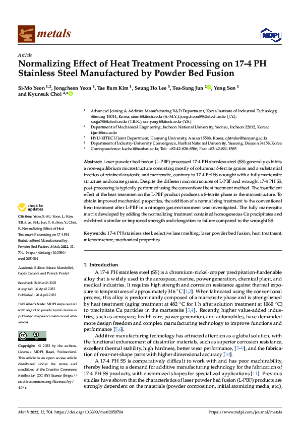 (PDF) Normalizing Effect of Heat Treatment Processing on 17-4 PH ...