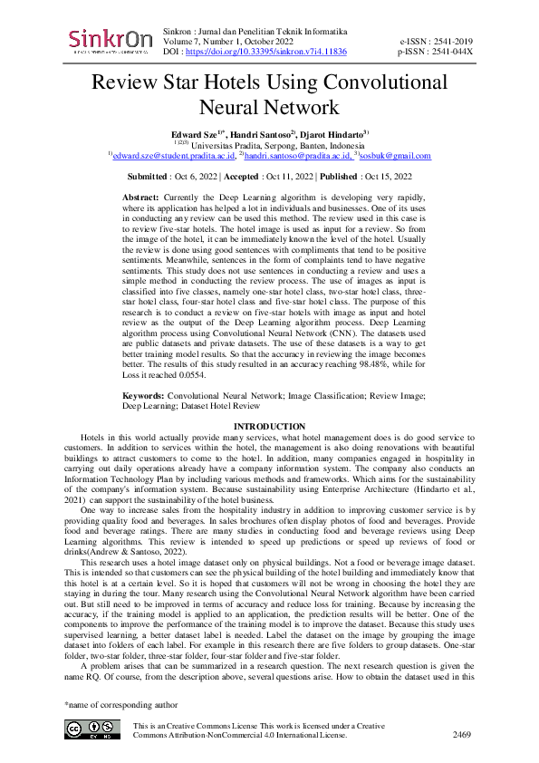 (PDF) Review Star Hotels Using Convolutional Neural Network