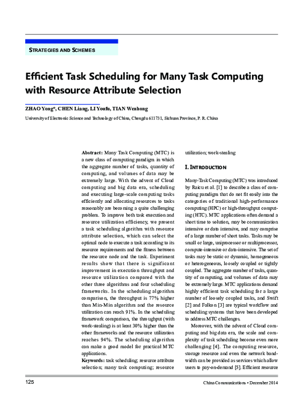 (PDF) Efficient task scheduling for Many Task Computing with resource attribute selection