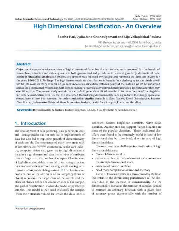 (PDF) High Dimensional Classification – An Overview