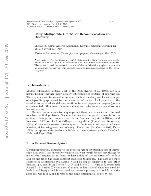 (PDF) Using Multipartite Graphs for Recommendation and Discovery