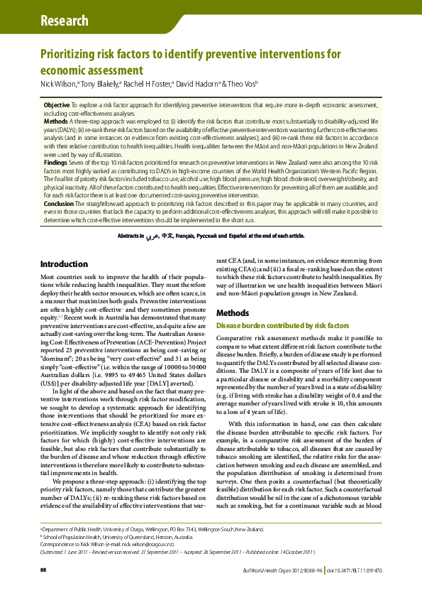 (PDF) Prioritizing risk factors to identify preventive interventions ...