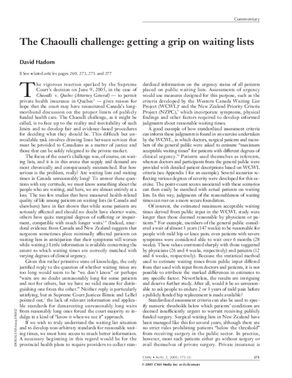 (PDF) The Chaoulli challenge: getting a grip on waiting lists