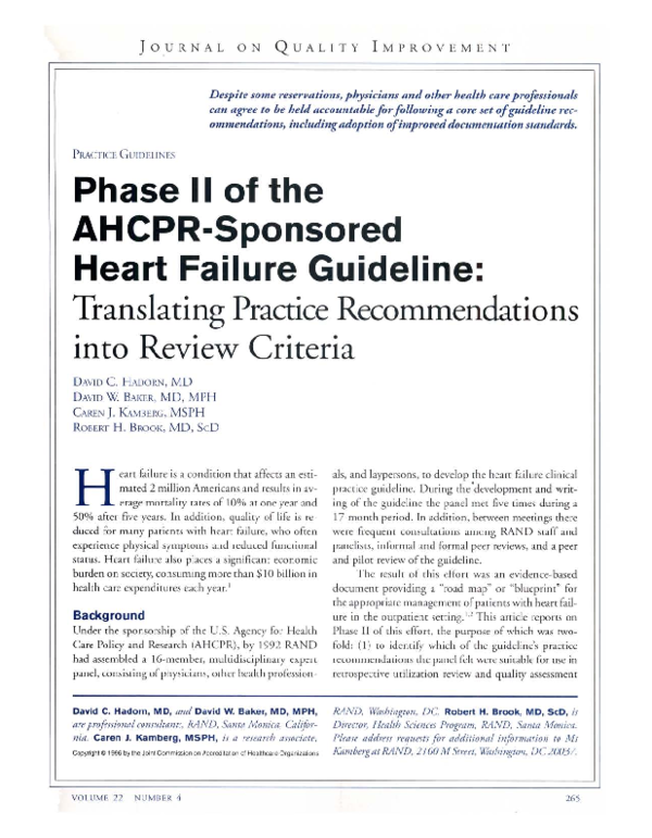 (PDF) Phase II of the AHCPR-Sponsored Heart Failure Guideline ...