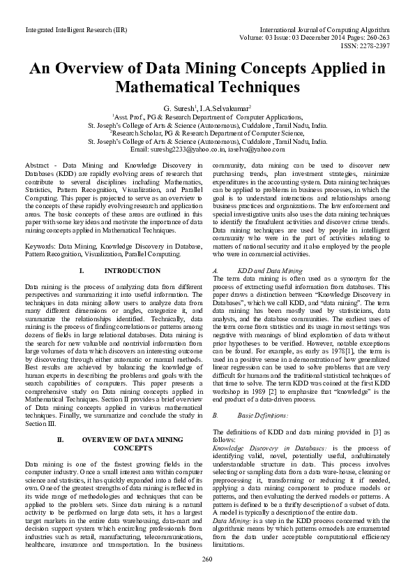 (DOC) An Overview of Data Mining Concepts Applied in Mathematical Techniques