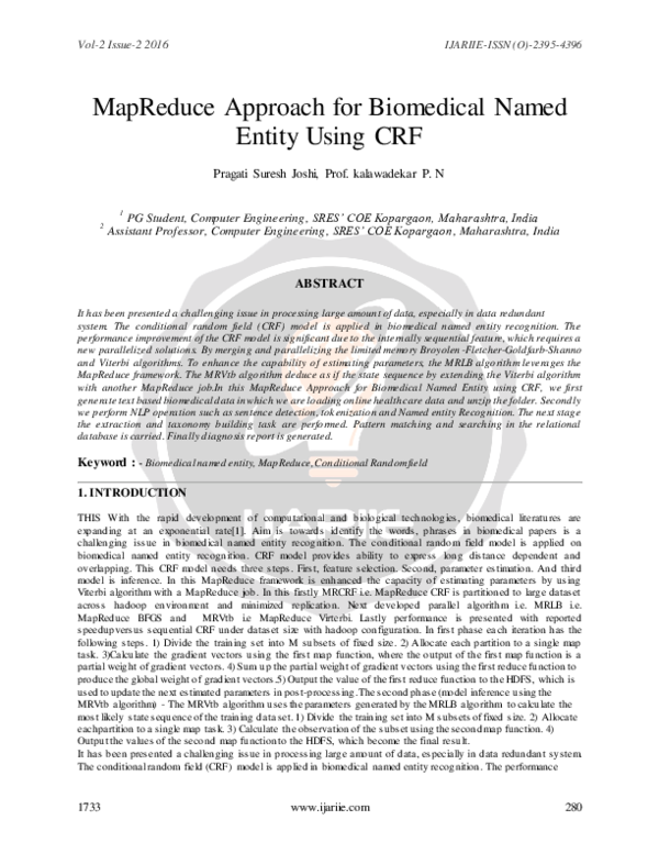 (PDF) MapReduce Approach for Biomedical Named Entity Using CRF