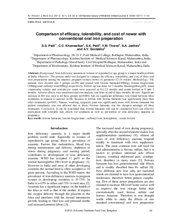 (PDF) Comparison of efficacy, tolerability, and cost of newer with conventional oral iron ...