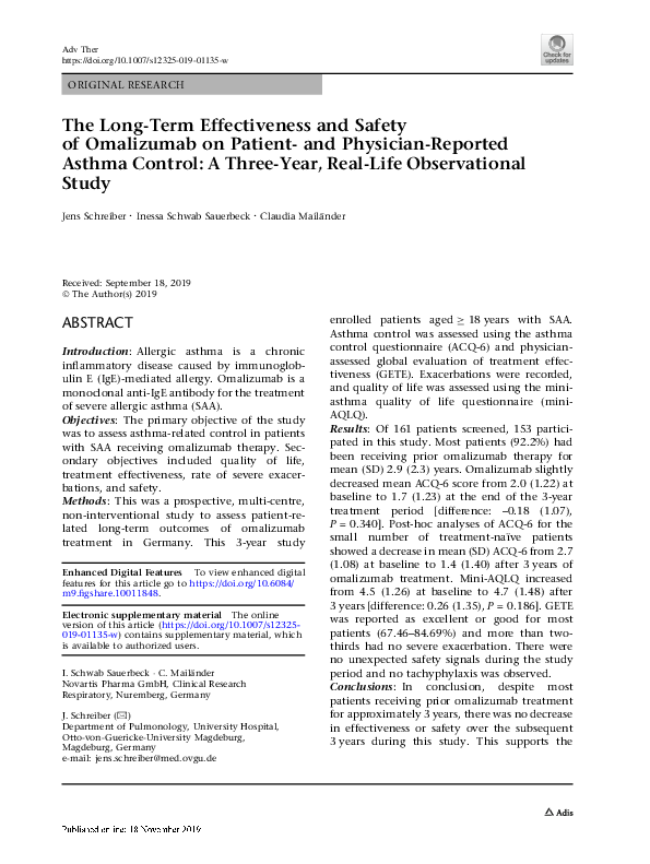 (PDF) The Long-Term Effectiveness and Safety of Omalizumab on Patient- and Physician-Reported ...