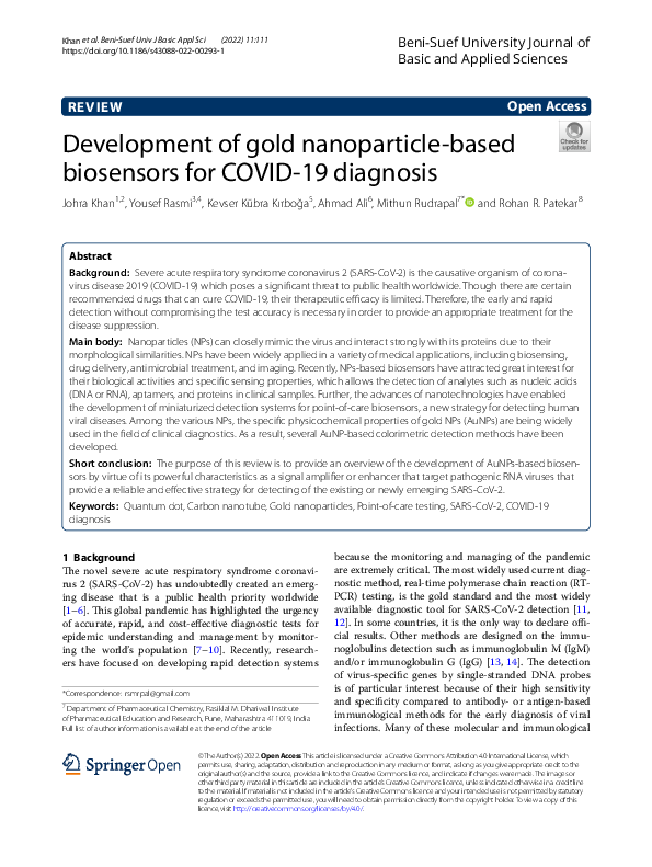 (PDF) Development of gold nanoparticle-based biosensors for COVID-19 ...