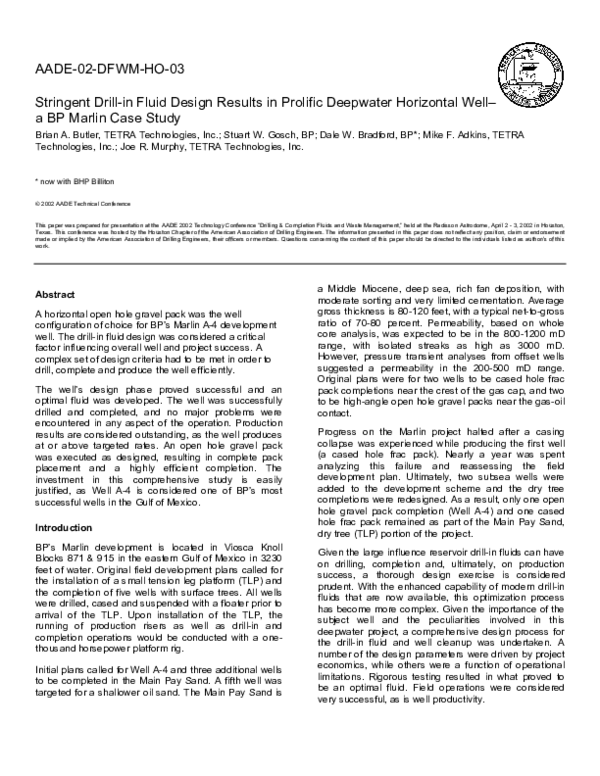 (PDF) Stringent Drill-in Fluid Design Results in Prolific Deepwater ...