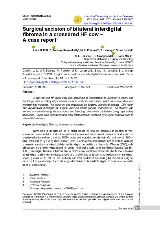 (PDF) Surgical excision of bilateral interdigital fibroma in a ...