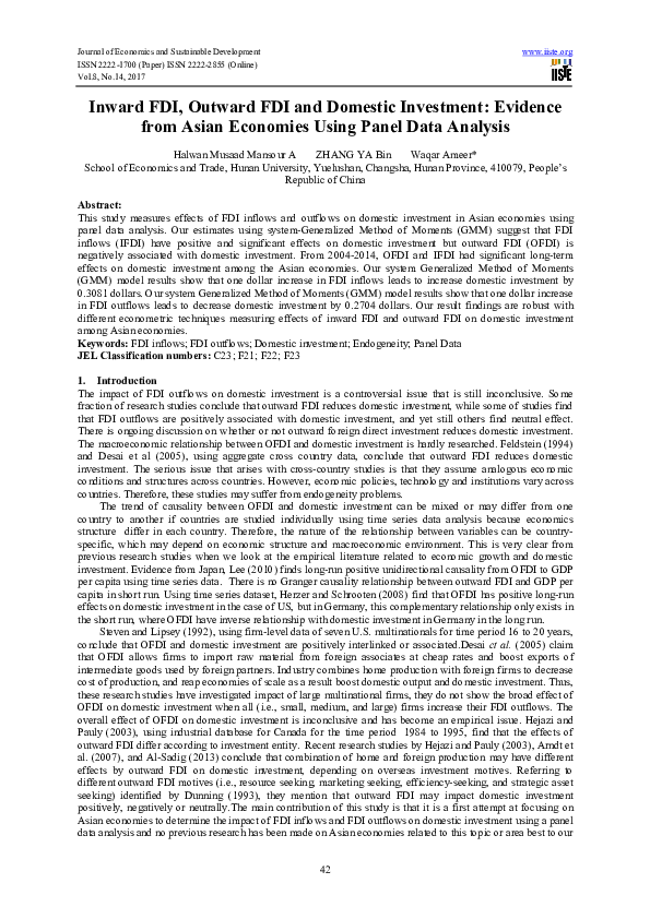 (PDF) Inward FDI, Outward FDI and Domestic Investment: Evidence from ...