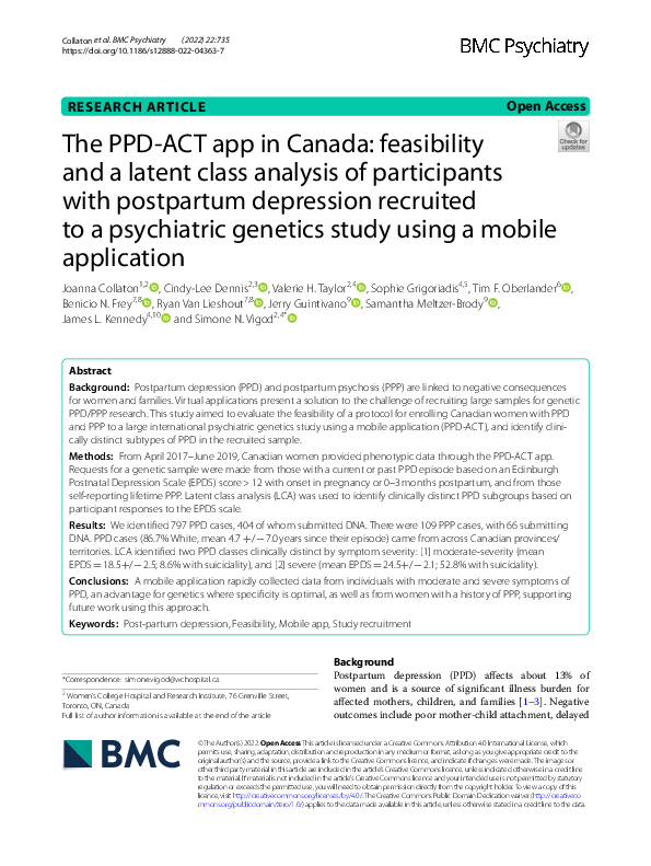 (PDF) The PPD-ACT app in Canada: feasibility and a latent class ...