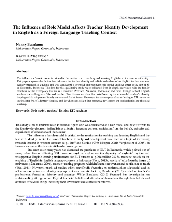 (PDF) The Influence of Role Model Affects Teacher Identity Development ...