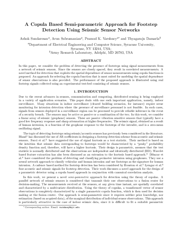 (PDF) Copula-Based Detection of Footsteps with Seismic Sensors